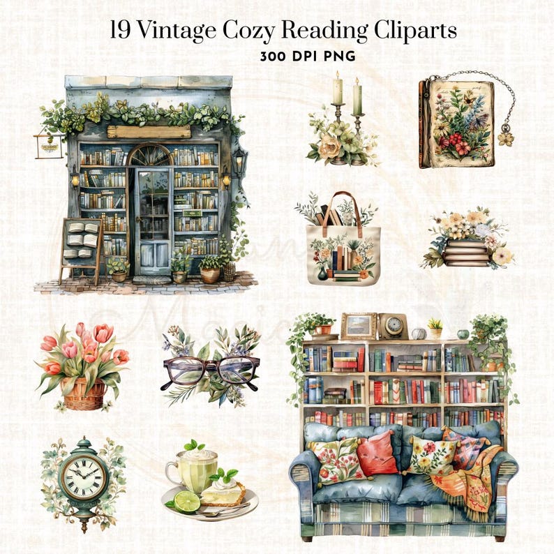 Vintage Cozy Reading Clipart | Retro Style PNG Files | Comfy Book Lover ...