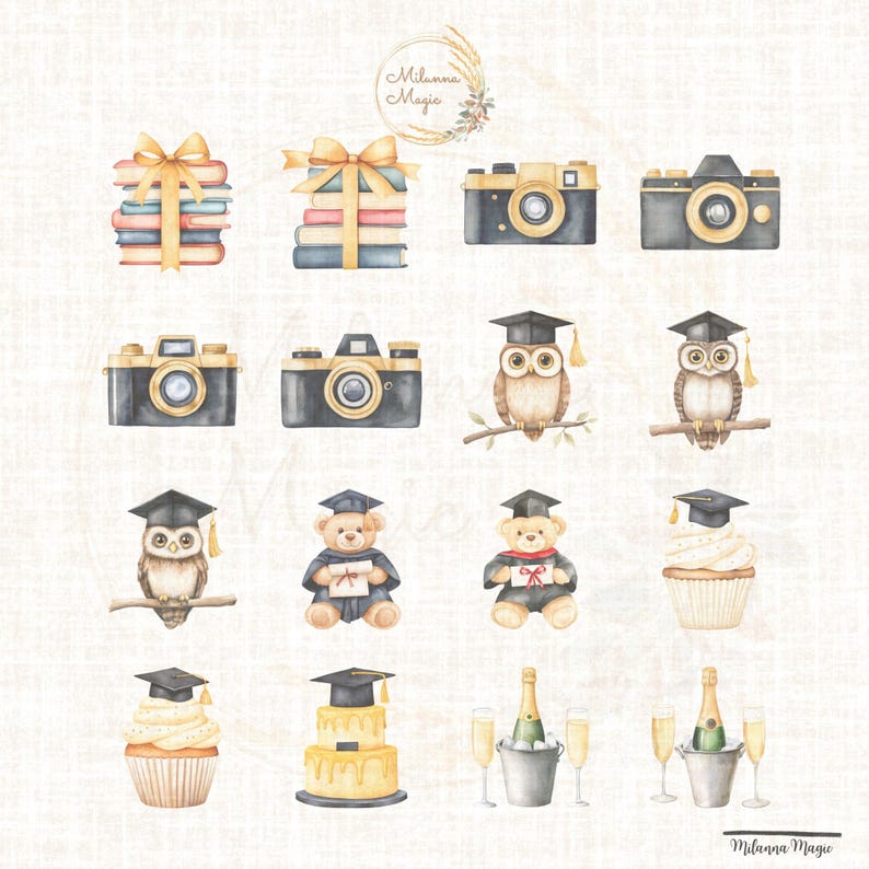 Graduation Clipart Set | Watercolor Graduation Pngs, Schoolmate Clipart ...