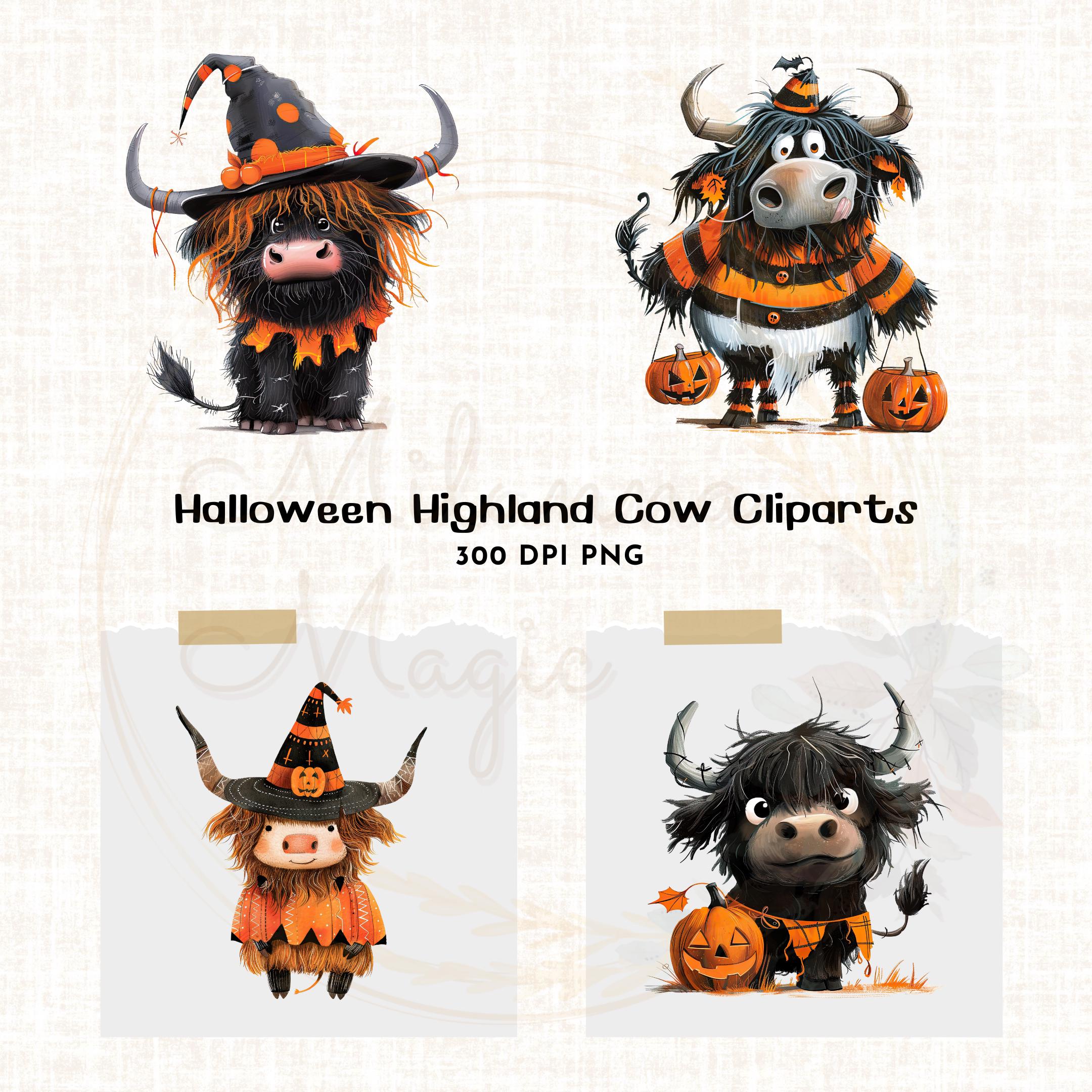 Halloween Highland Cow Clipart Bundle | 22 Quirky Cow Costume Pngs ...