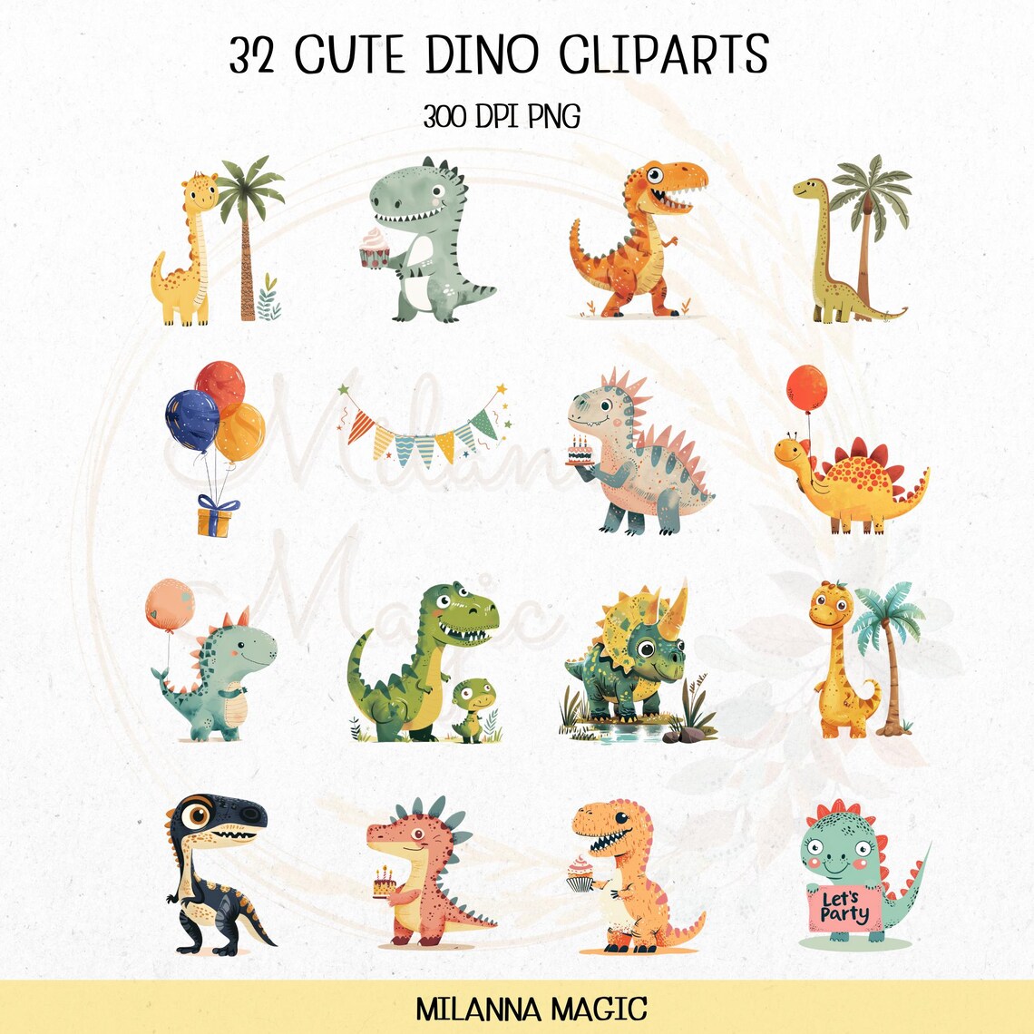Cute Dinosaur Clipart Set | Adorable Baby Dino Illustrations for Kids ...