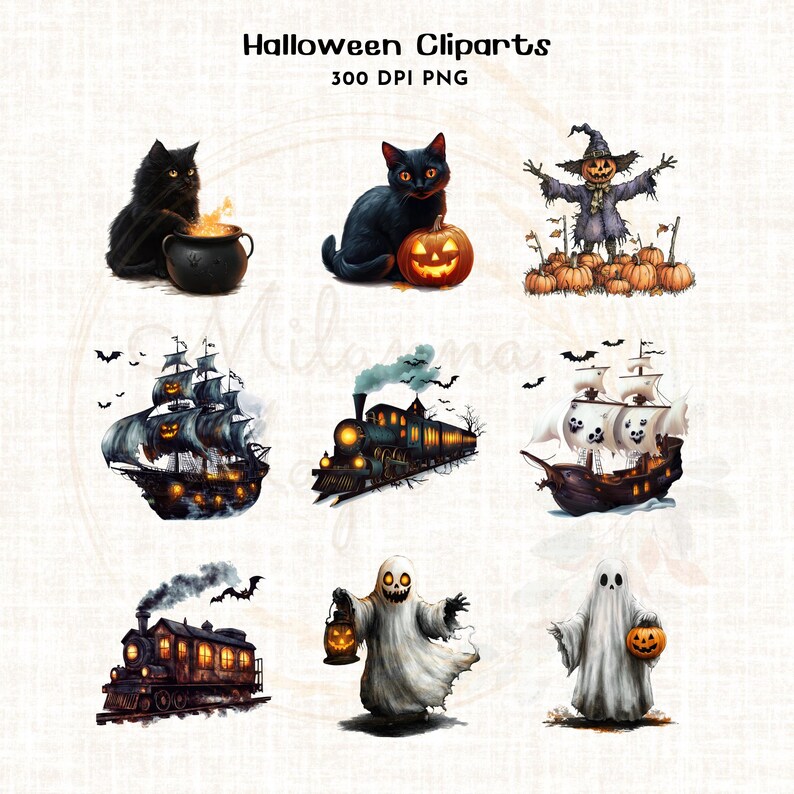Spooky Halloween Clipart Set | Watercolor Graphics | Haunted House ...