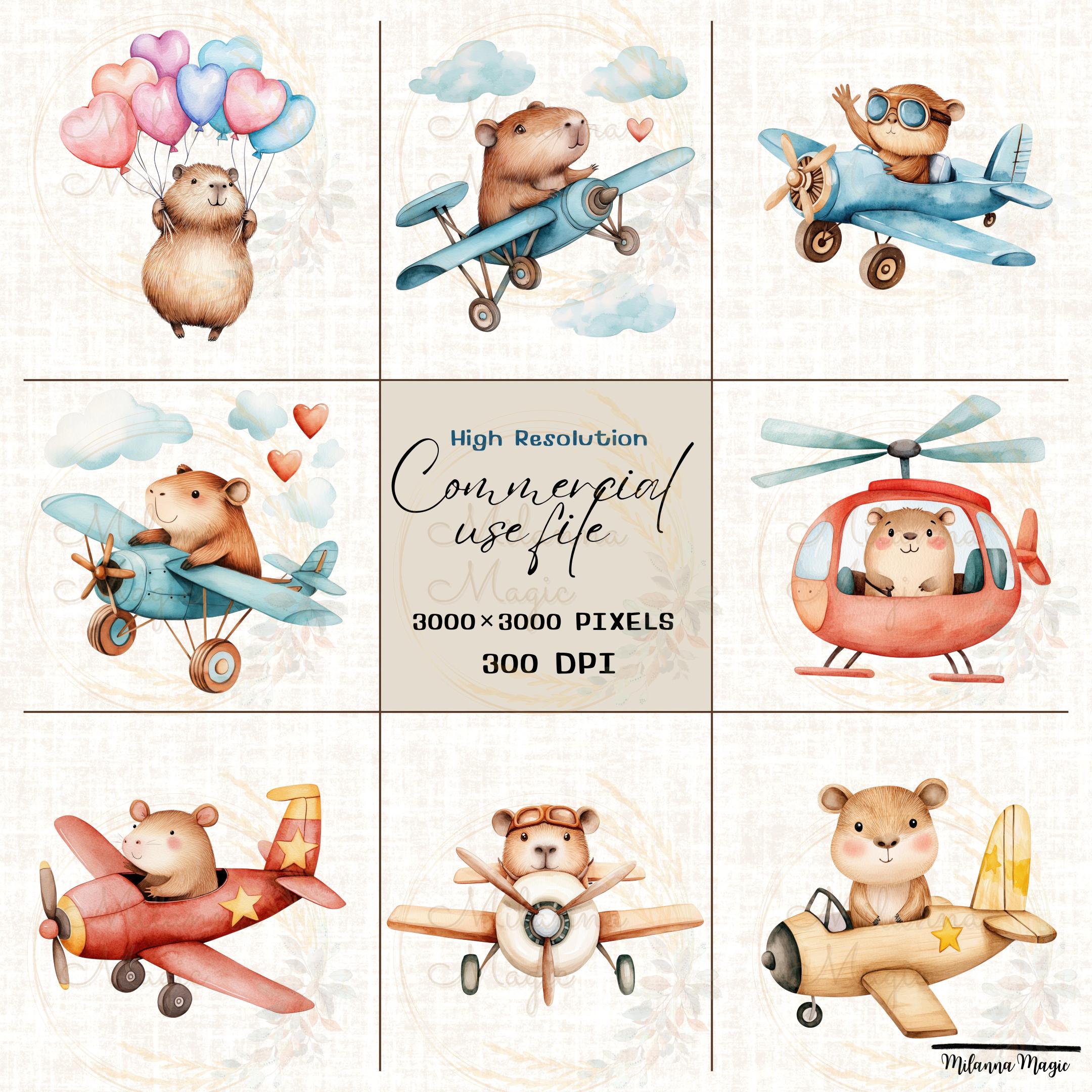 Capybara Aviator Clipart | Cute Pilot Capybara Art | Watercolor Animal ...