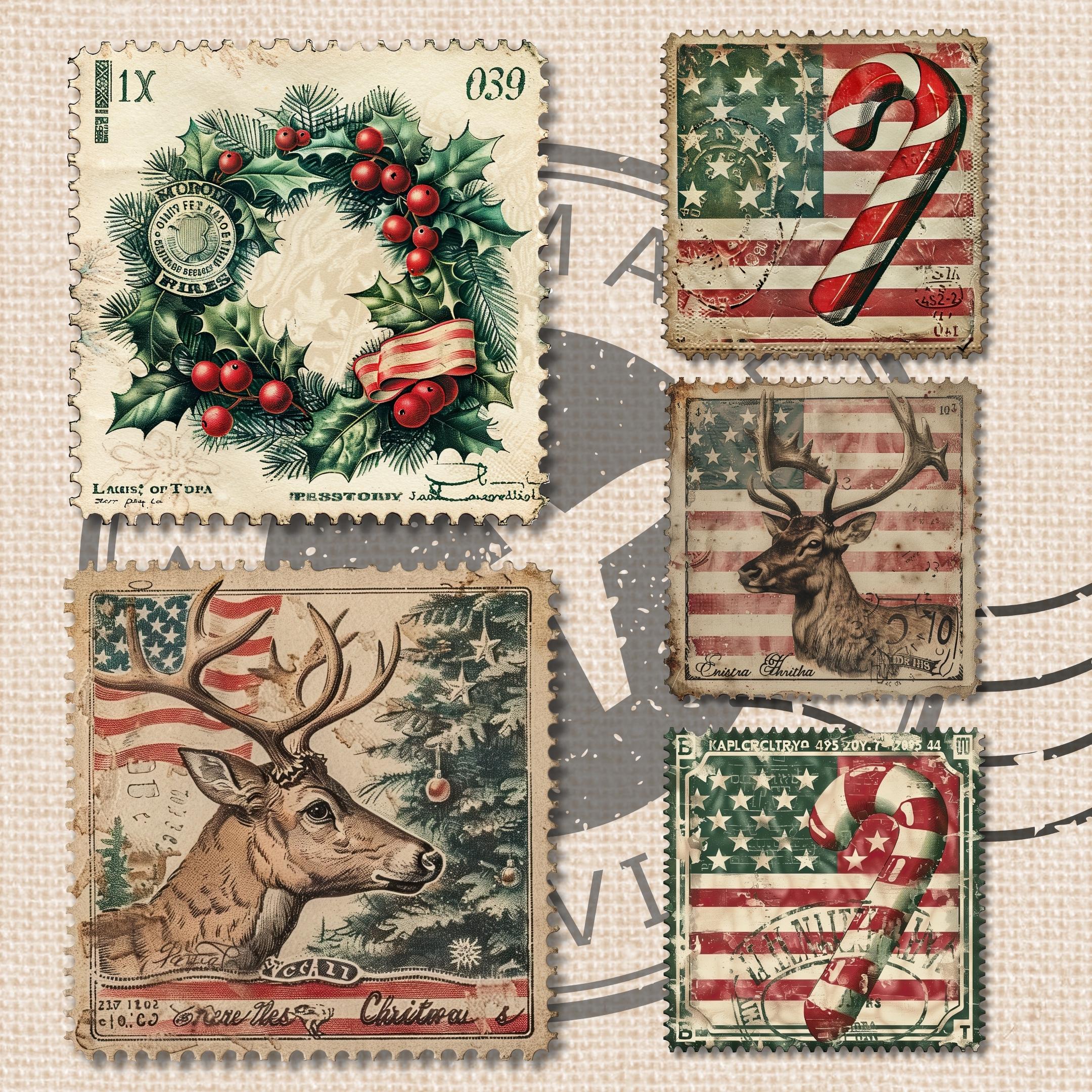 Vintage Christmas Stamp and Postage Clipart Bundle |34 Pngs for Junk ...