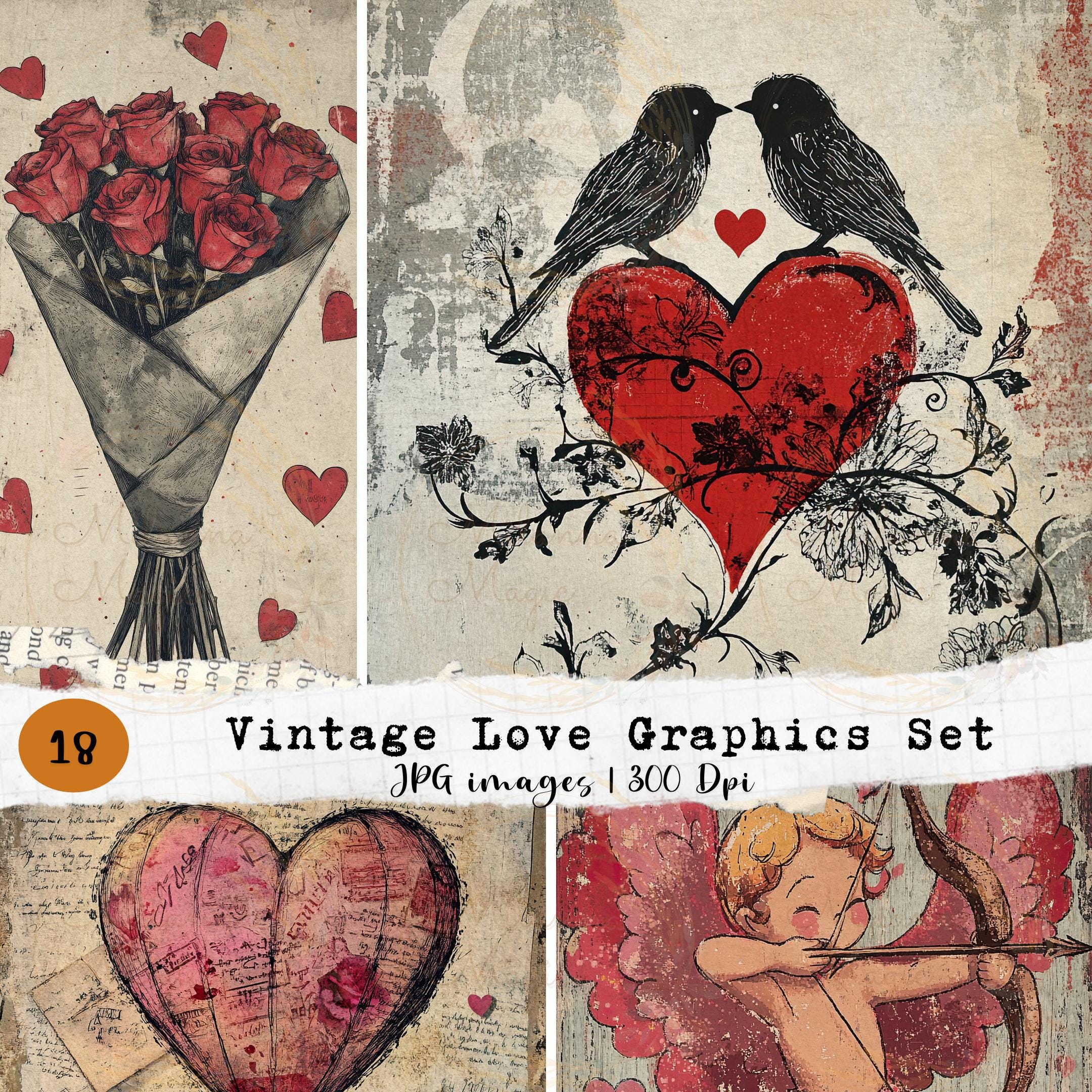 Vintage Valentine Textures Clipart | Romantic Heart Graphics | Textured ...