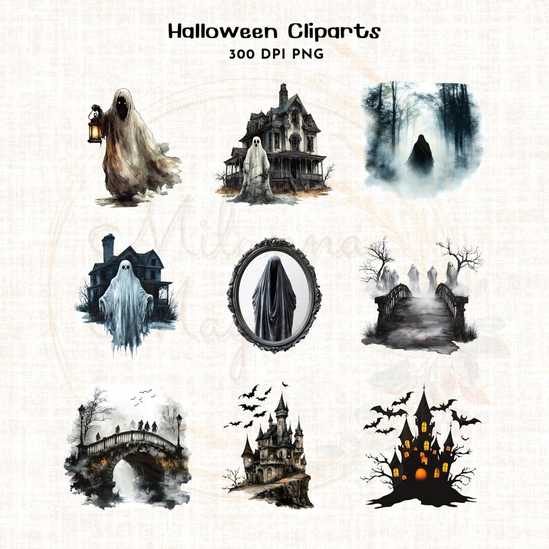Spooky Halloween Clipart Set | Watercolor Graphics | Haunted House ...
