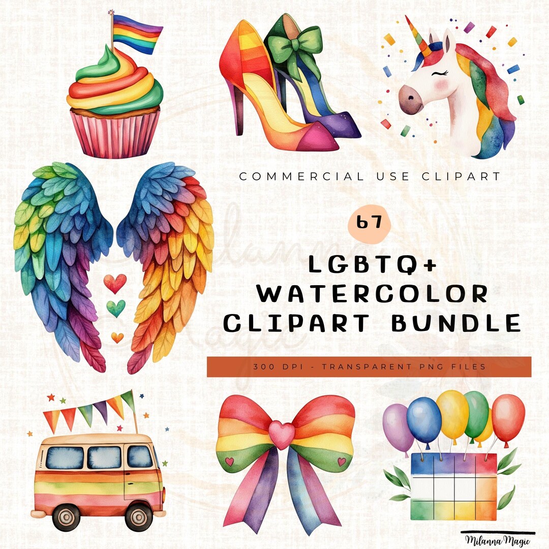 Pride Watercolor Clipart Bundle | Cute LGBTQ PNG Art for Sublimation ...
