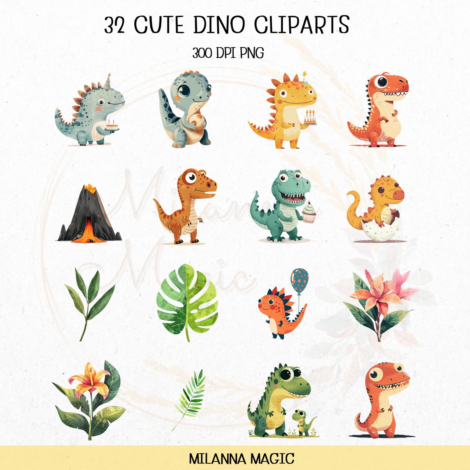 Cute Dinosaur Clipart Set | Adorable Baby Dino Illustrations for Kids ...
