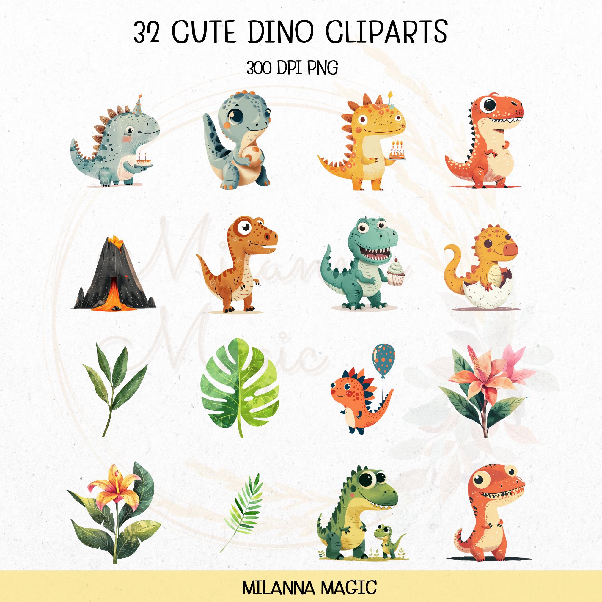 Cute Dinosaur Clipart Set | Adorable Baby Dino Illustrations for Kids ...