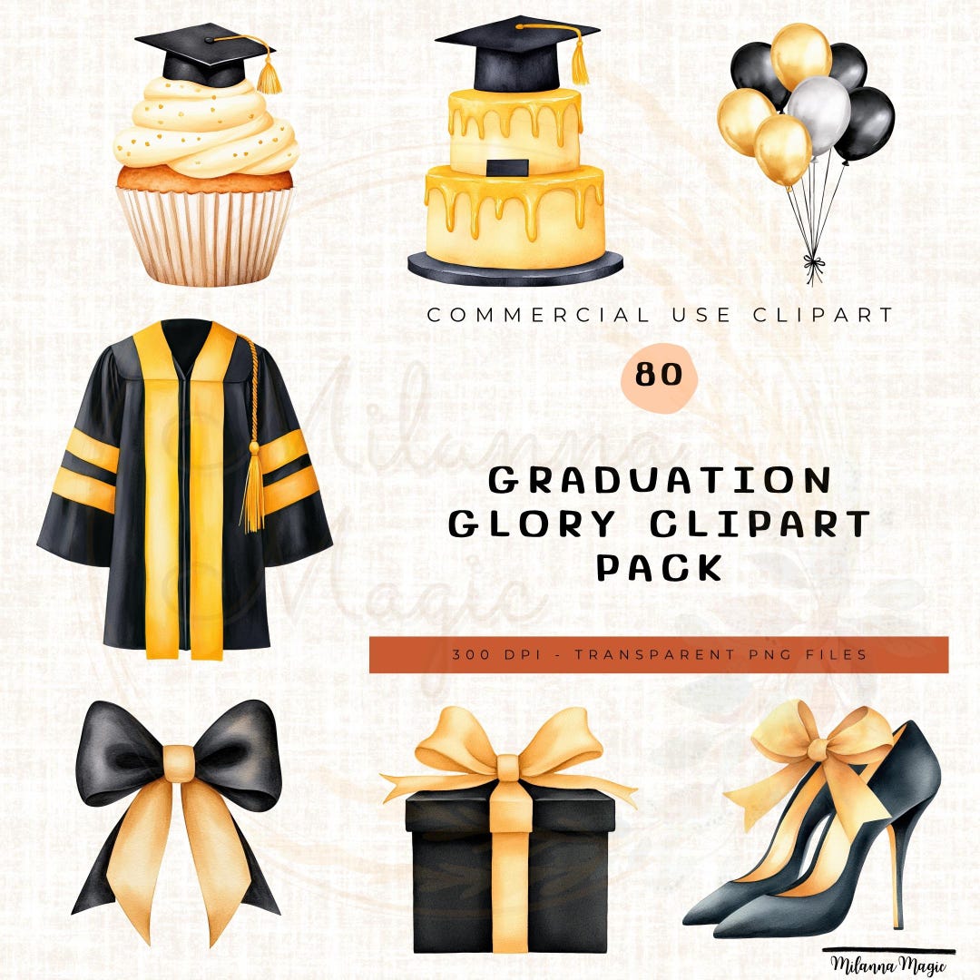 Graduation Clipart Set | Watercolor Graduation Pngs, Schoolmate Clipart ...