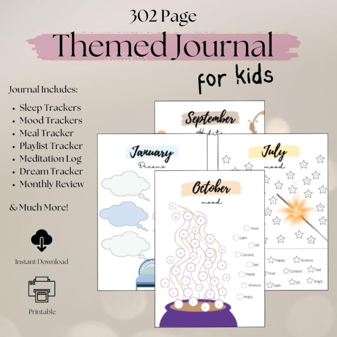 Themed Monthly Kids Journal, Printable & Digital PDF for iPad Goodnotes ...
