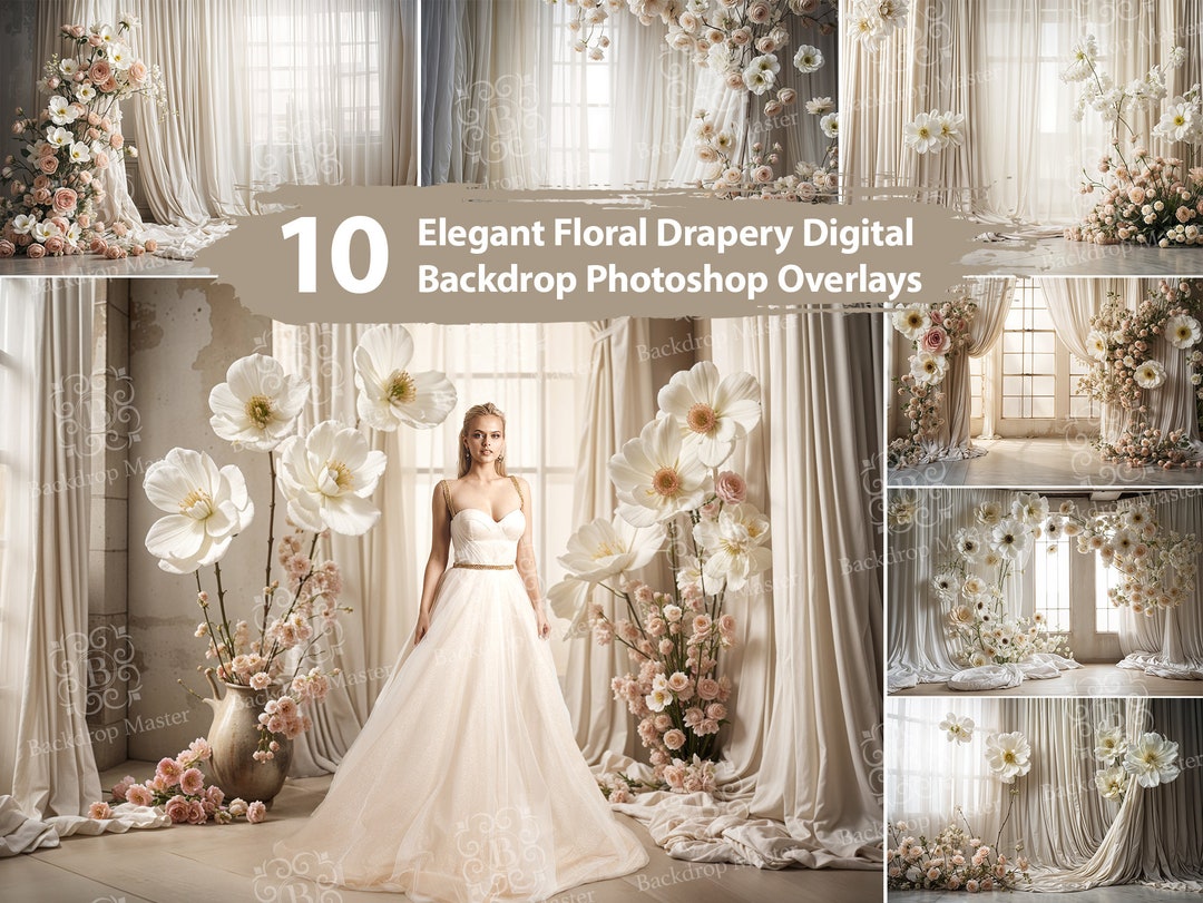 10 Elegant Floral Drapery Digital Backdrop Photoshop Overlays - Etsy