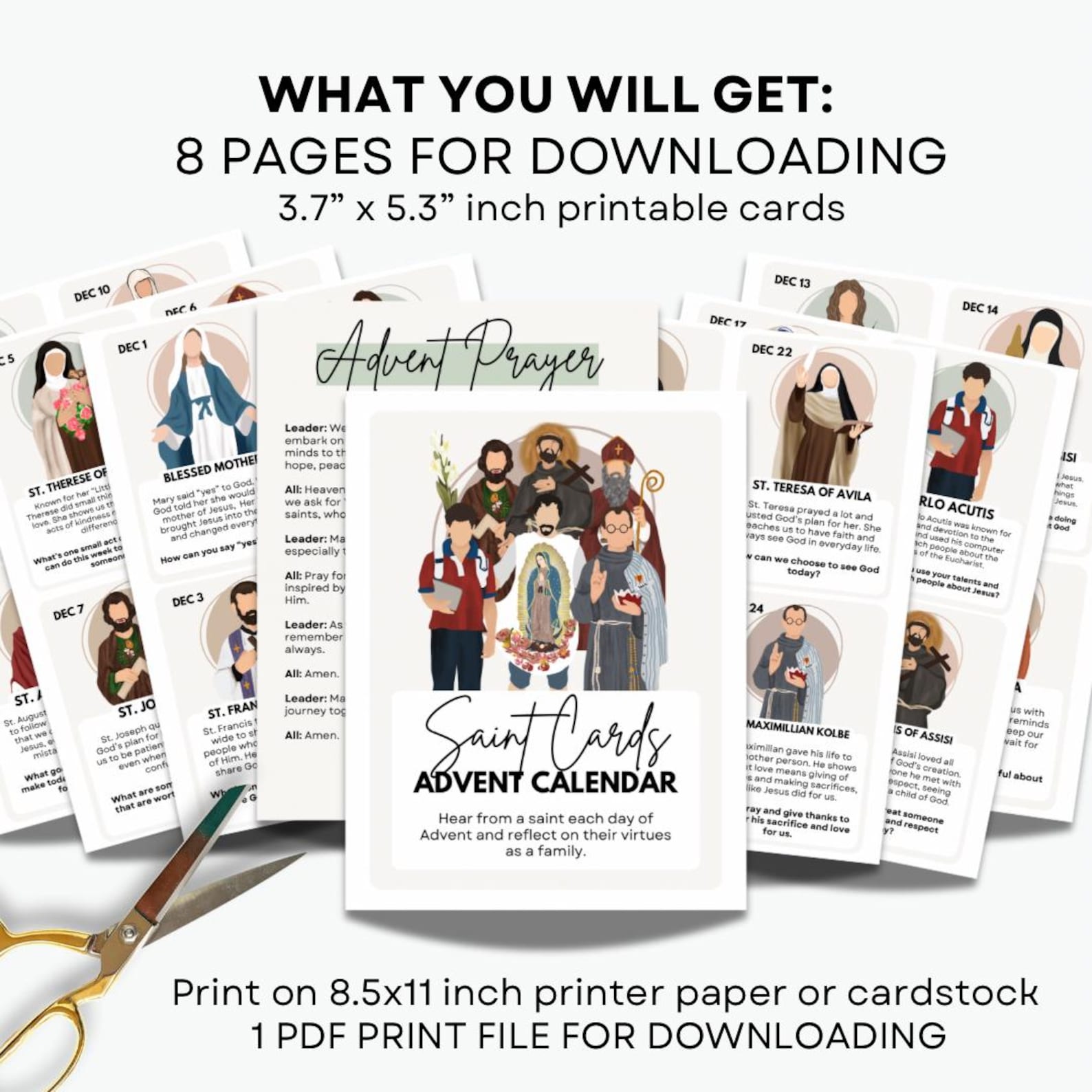 Advent Calendar Printable Cards, Advent Prayer Cards, Advent Activity ...