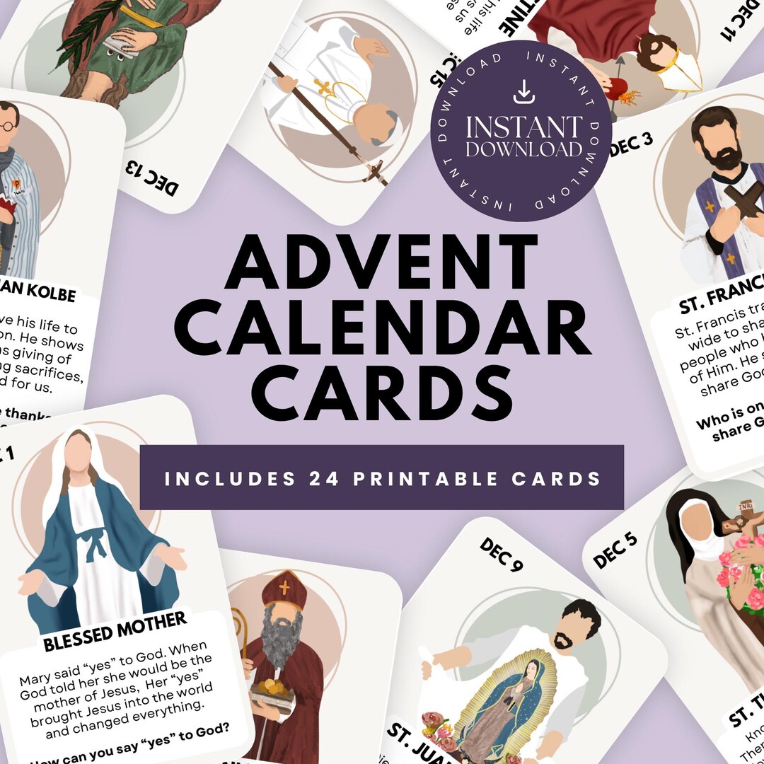 Advent Calendar Printable Cards, Advent Prayer Cards, Advent Activity ...