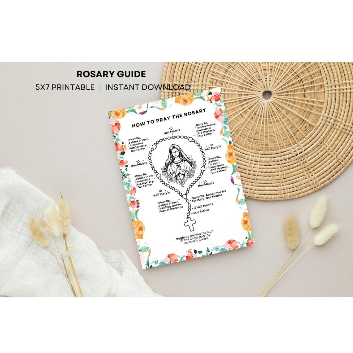 Kids Rosary Guide, Printable Rosary Card, Catholic Prayer Card ...