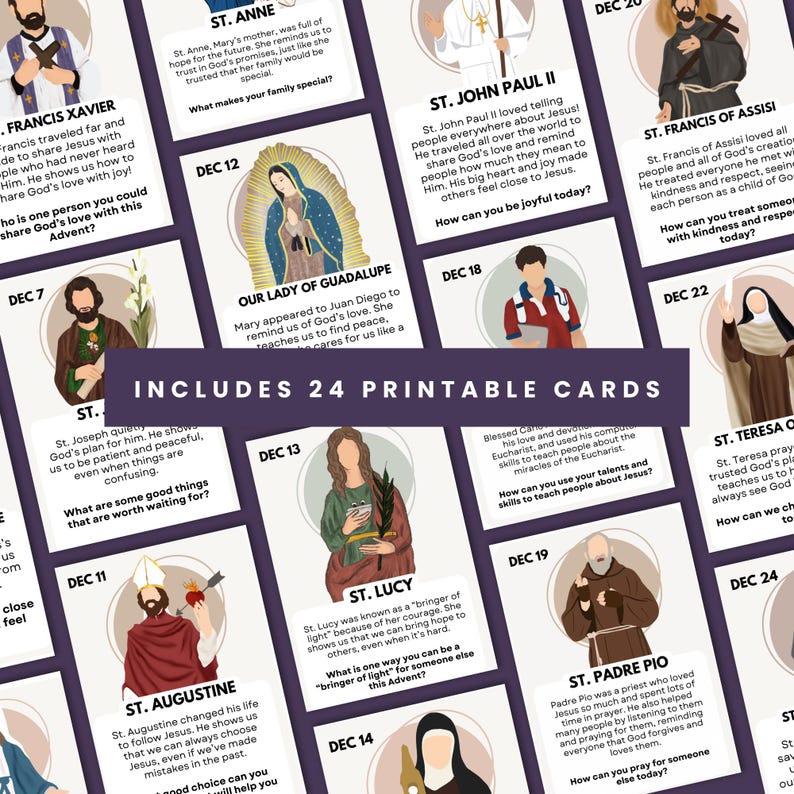 Advent Calendar Printable Cards, Advent Prayer Cards, Advent Activity ...