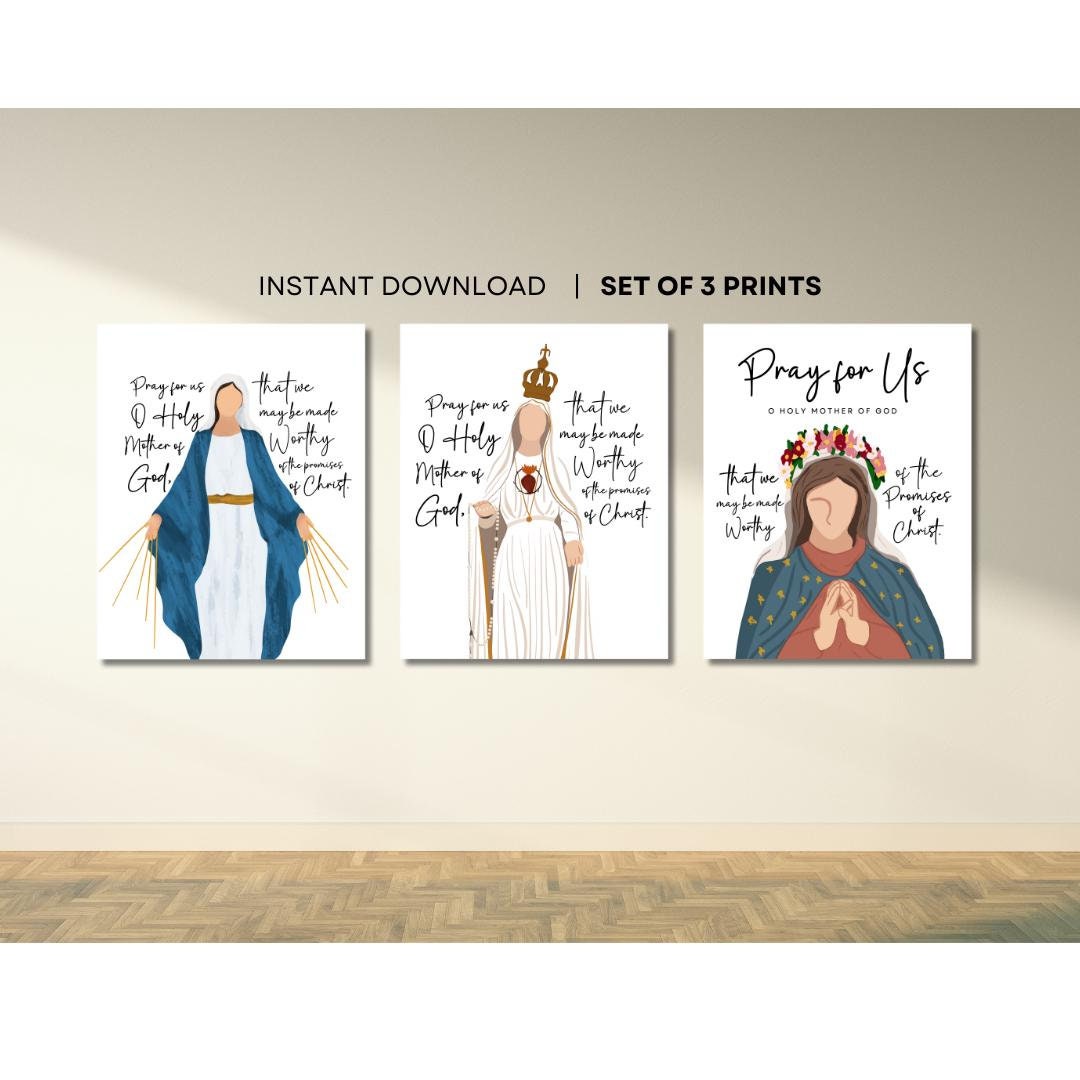 Marian Art Bundle, Catholic Wall Art, Virgin Mary Art, Catholic Prayer ...