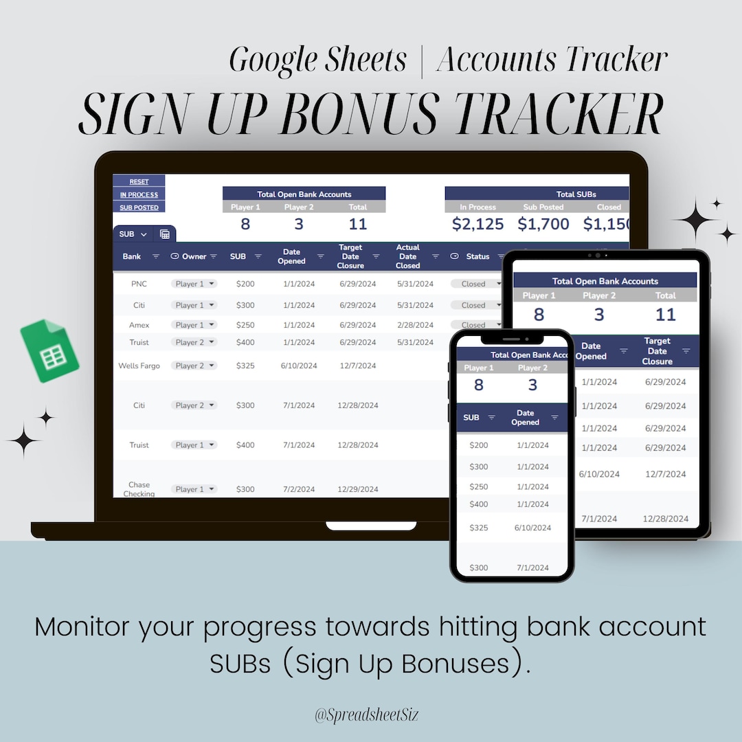Google Sheet Bank Account Spreadsheet Churning Tracker | Cashback ...