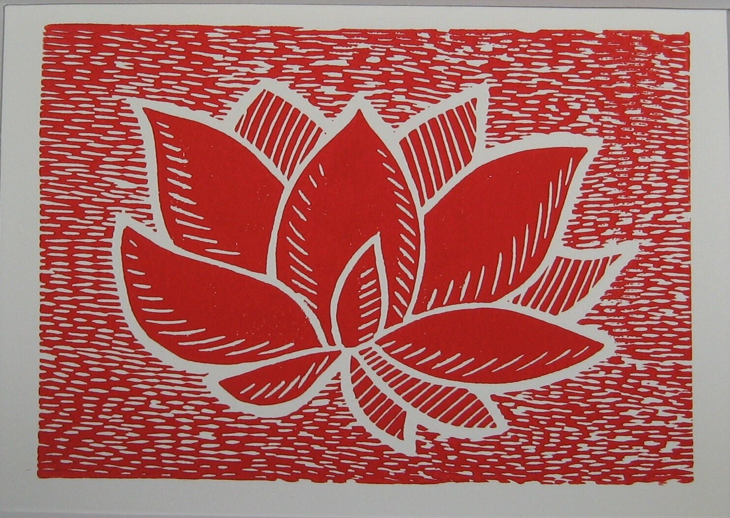 Original Lotus Scarlet Red Lino Block Print - Etsy