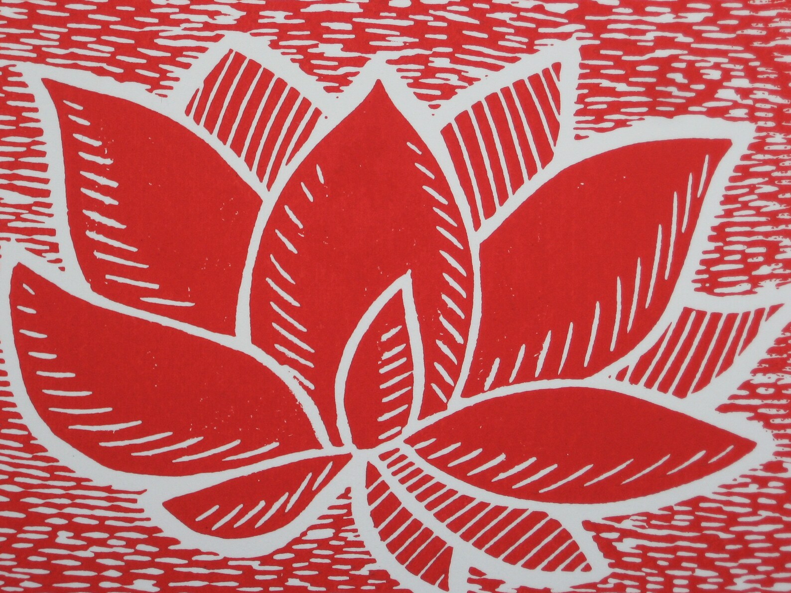 Original Lotus Scarlet Red Lino Block Print - Etsy