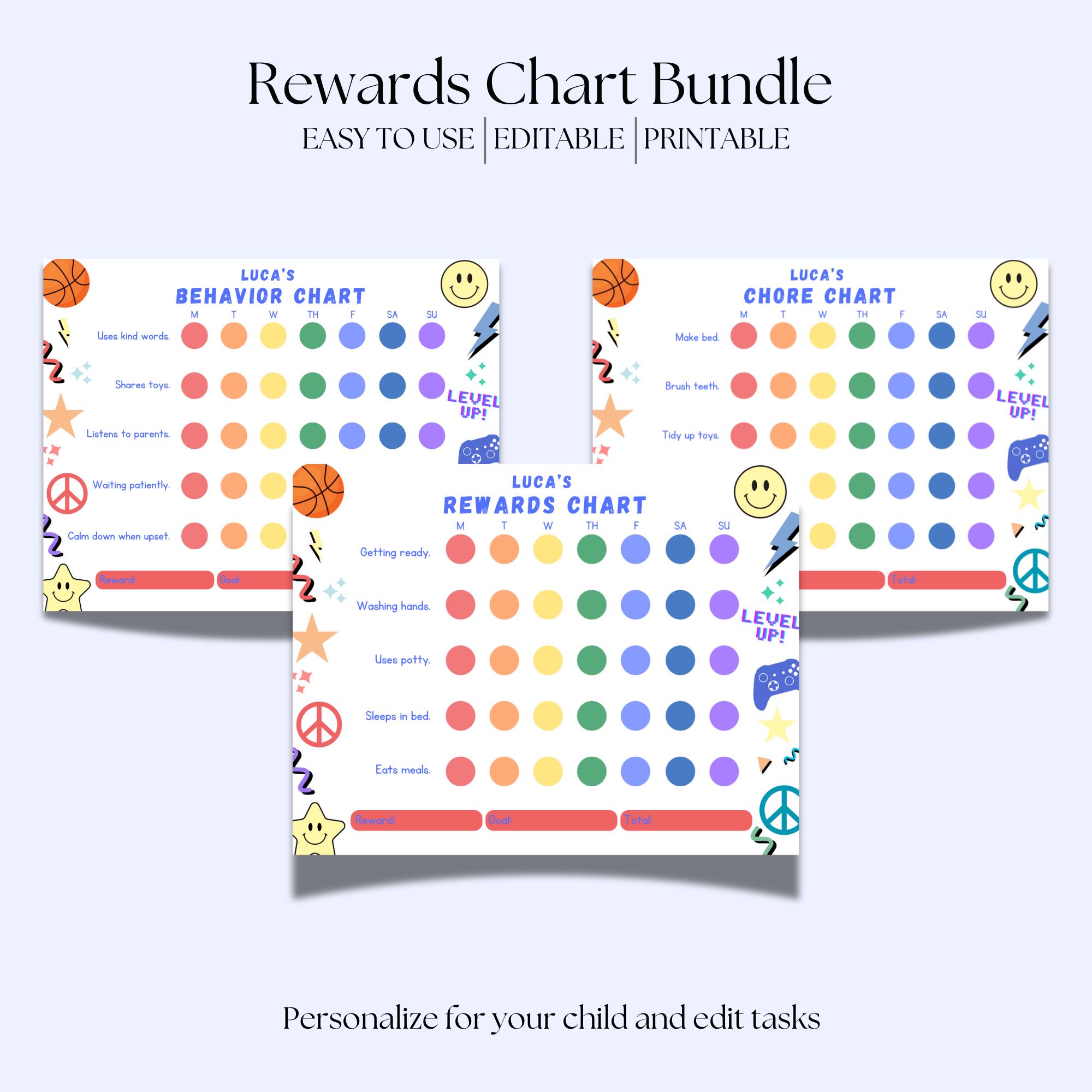 Editable Rewards Chart L Retro 90's Boy Rewards Charts L Chore Chart L ...