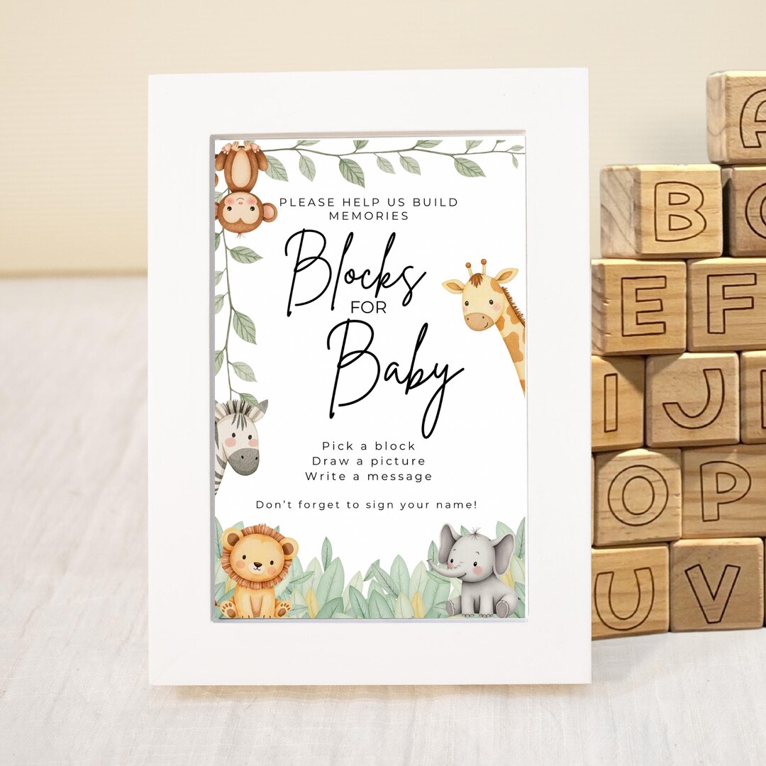 Decorate a Block Baby Shower Sign, Baby Shower Blocks Activity, Safari ...