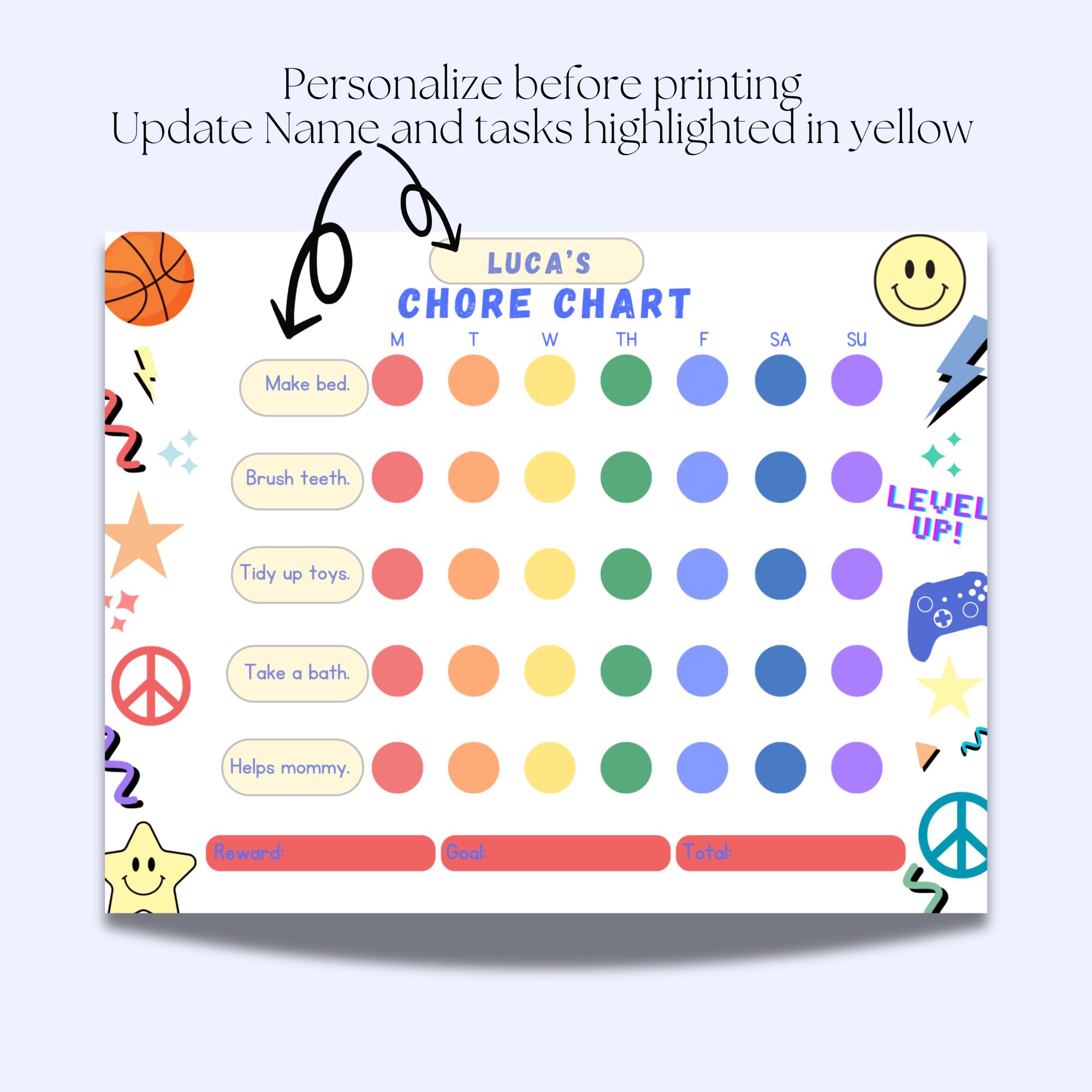 Editable Rewards Chart L Retro 90's Boy Rewards Charts L Chore Chart L ...