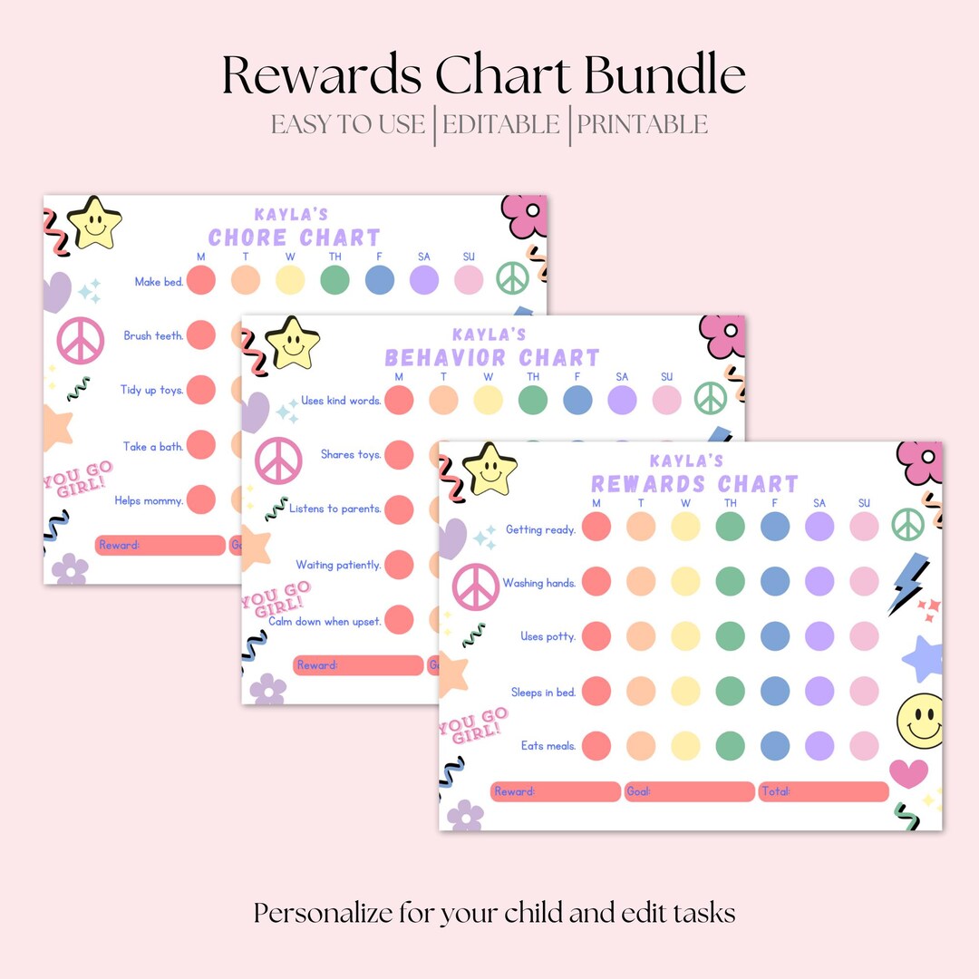 Printable Reward Chart Reward Chart for Girls Girl Reward Chart Chore ...
