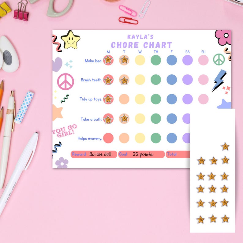 Printable Reward Chart Reward Chart for Girls Girl Reward Chart Chore ...