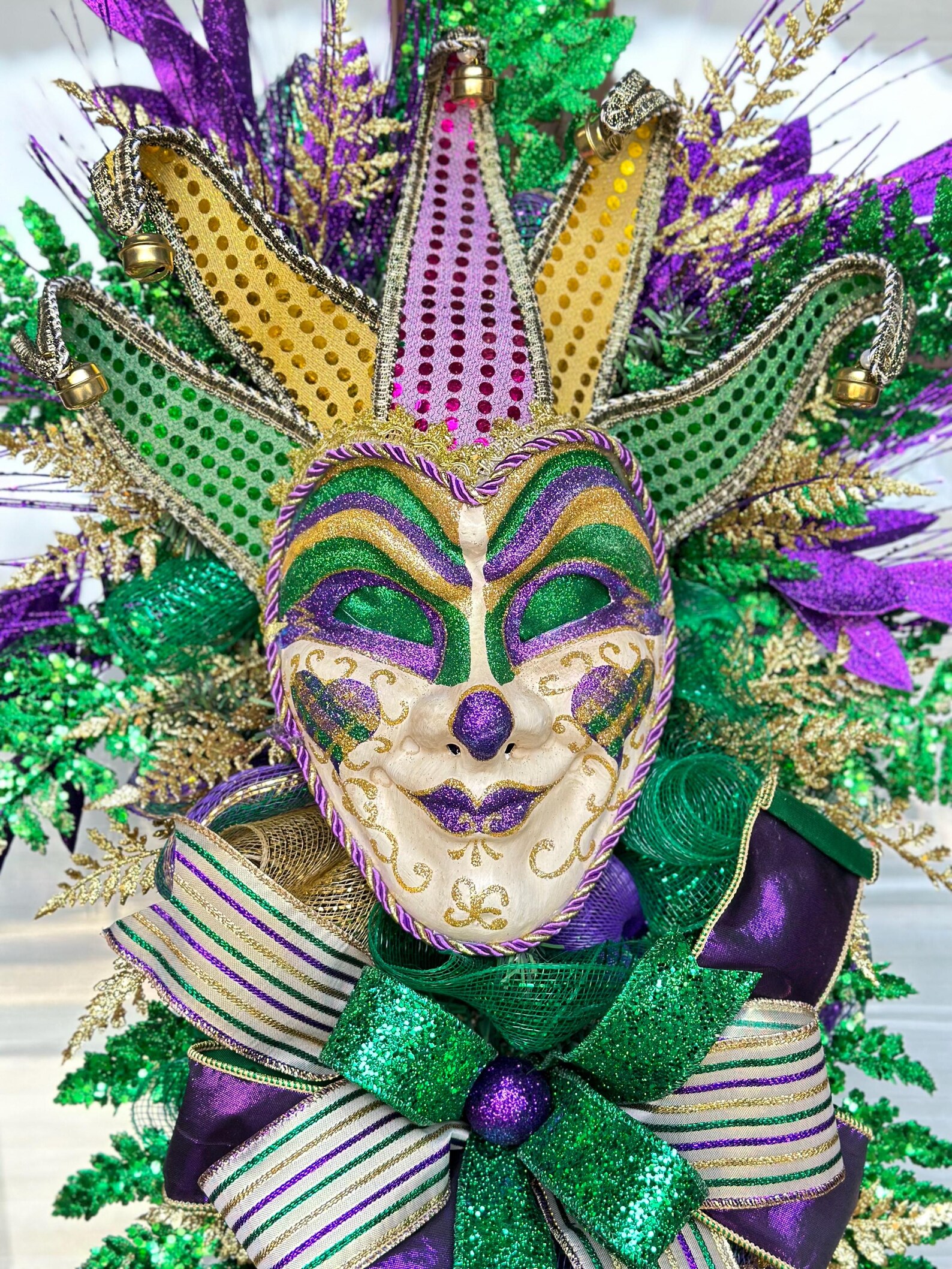 Mardi Gras Jester Swag – Glamorous Handmade Door Decor in Purple, Green ...