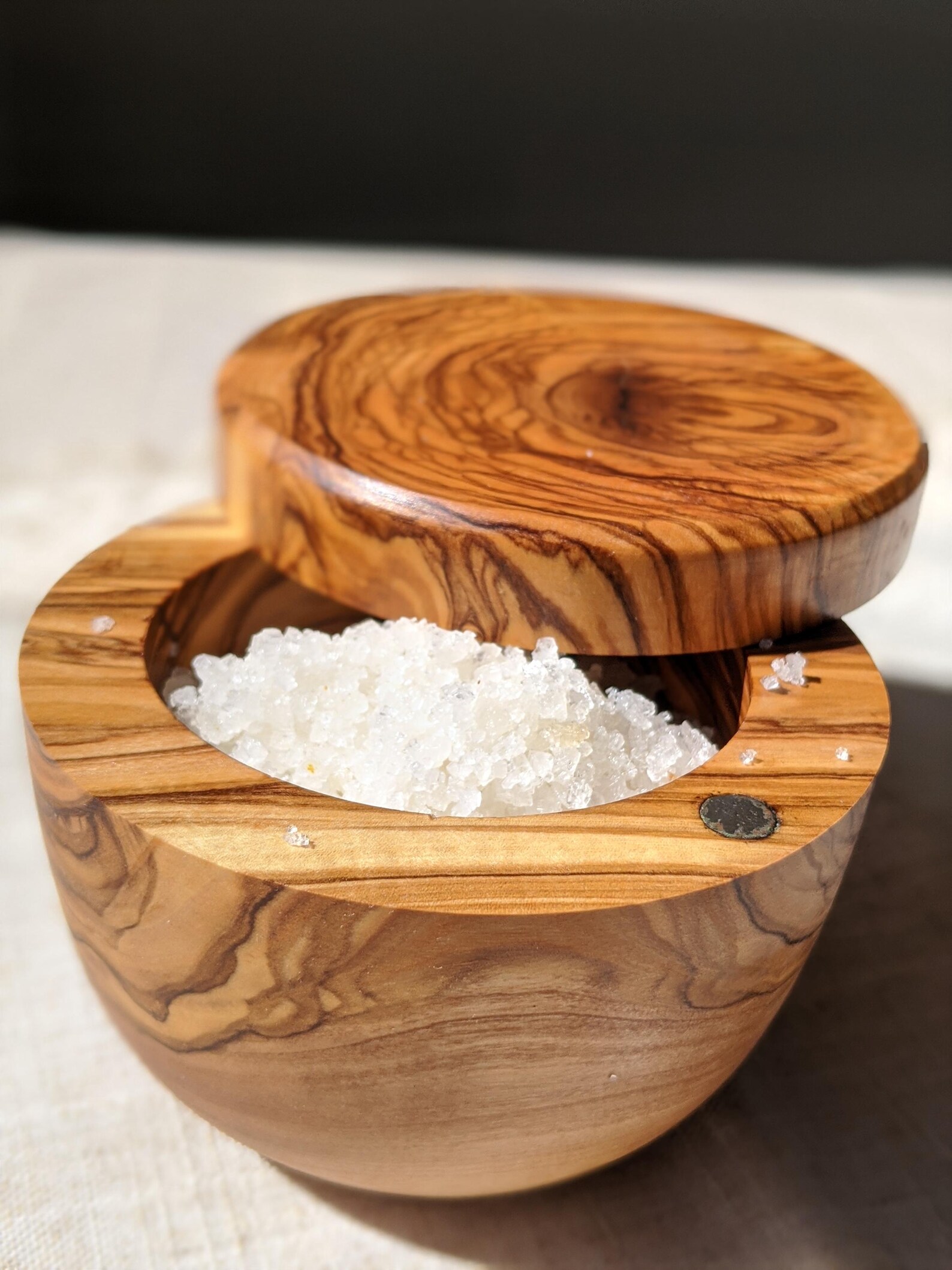 Hand-carved Olive Wood Salt Cellar With Magnetic Hinged Top Custom ...
