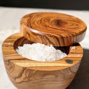 Hand-carved Olive Wood Salt Cellar With Magnetic Hinged Top + Custom ...