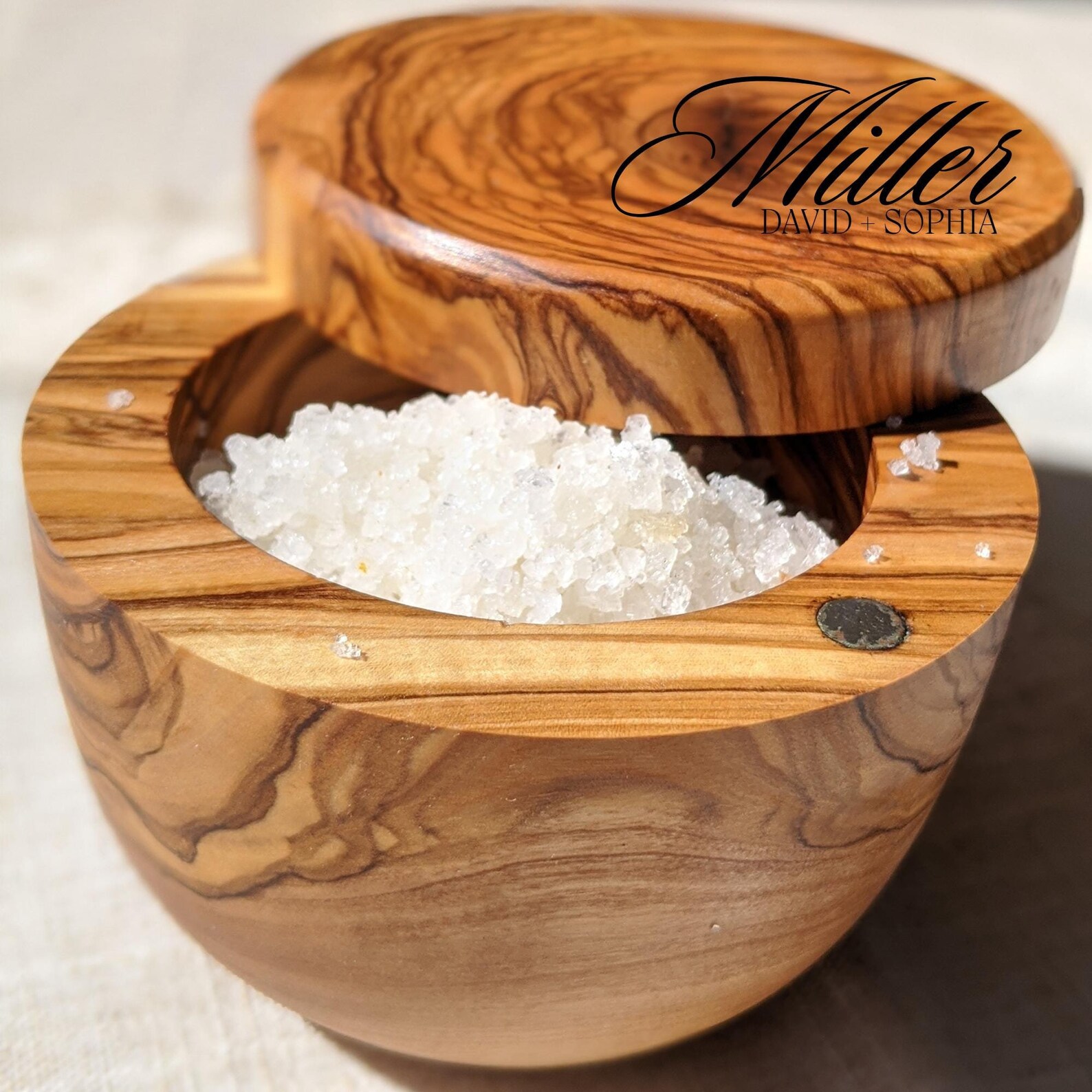 Hand-carved Olive Wood Salt Cellar With Magnetic Hinged Top + Custom ...