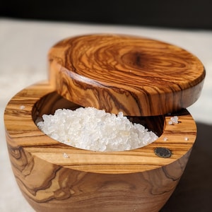 Hand-carved Olive Wood Salt Cellar With Magnetic Hinged Top + Custom ...
