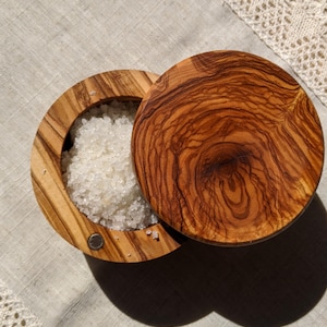 Hand-carved Olive Wood Salt Cellar With Magnetic Hinged Top + Custom ...