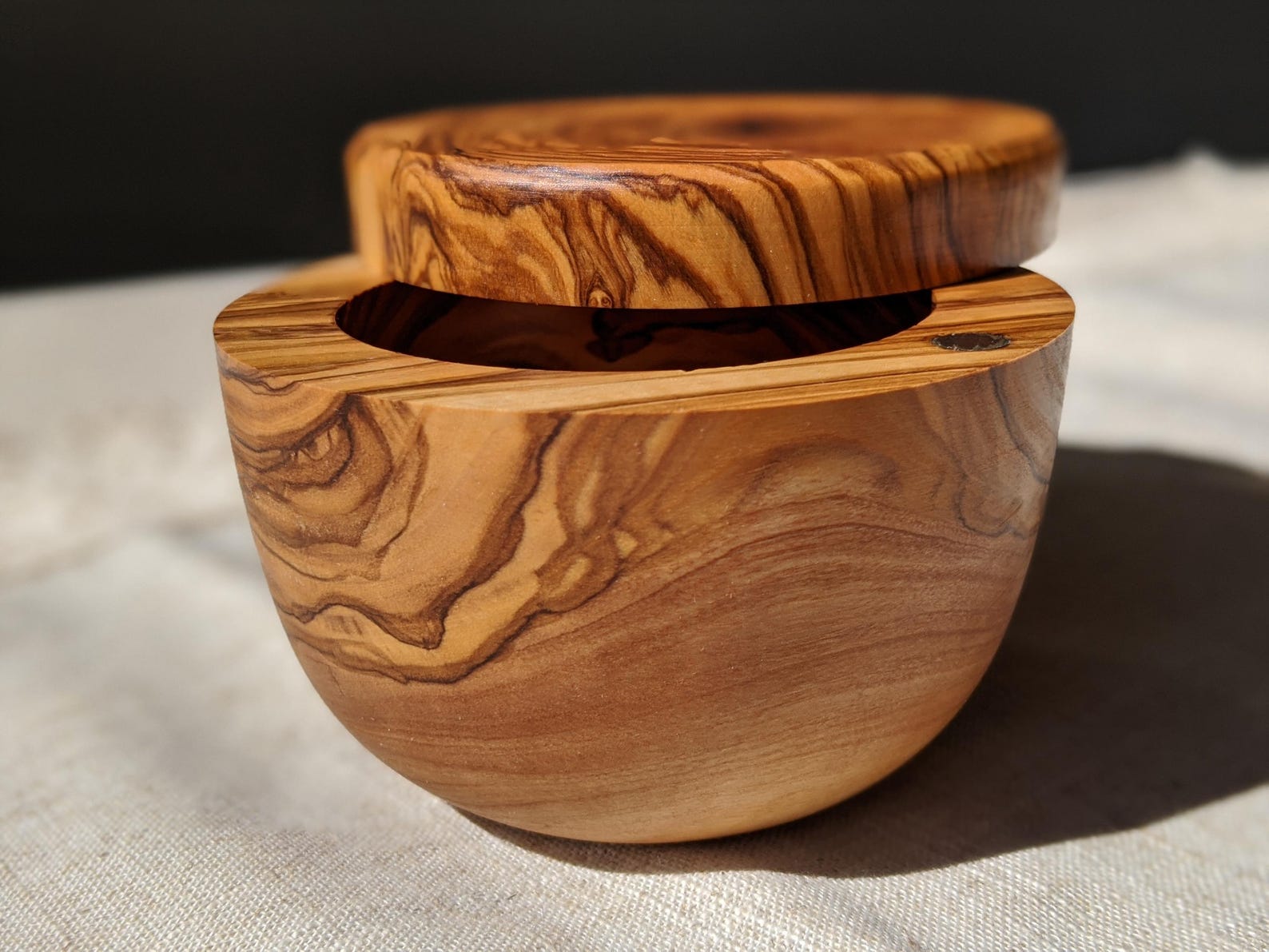 Hand-carved Olive Wood Salt Cellar With Magnetic Hinged Top + Custom ...