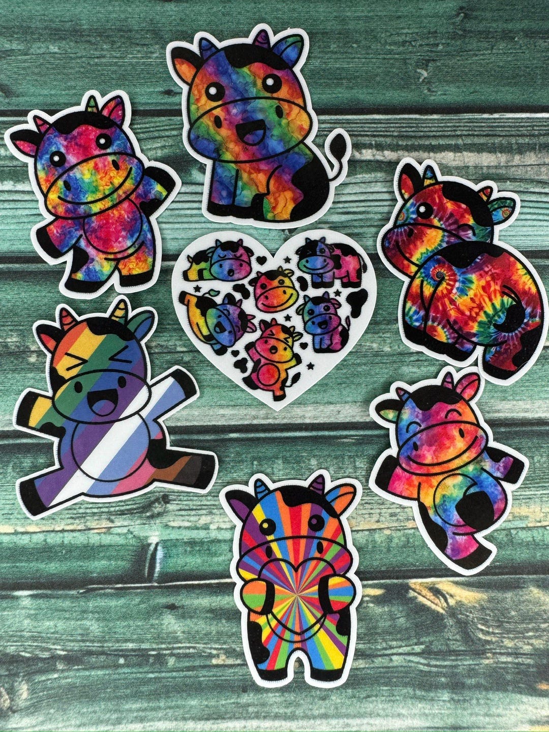Tye Dye Cows Variety Pack set of 7 Weatherproof Sticker - Etsy