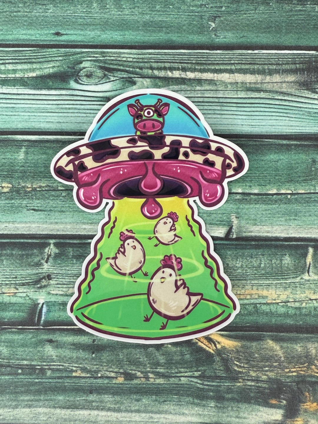 Alien Cow Chicken Abduction Weatherproof Sticker - Etsy