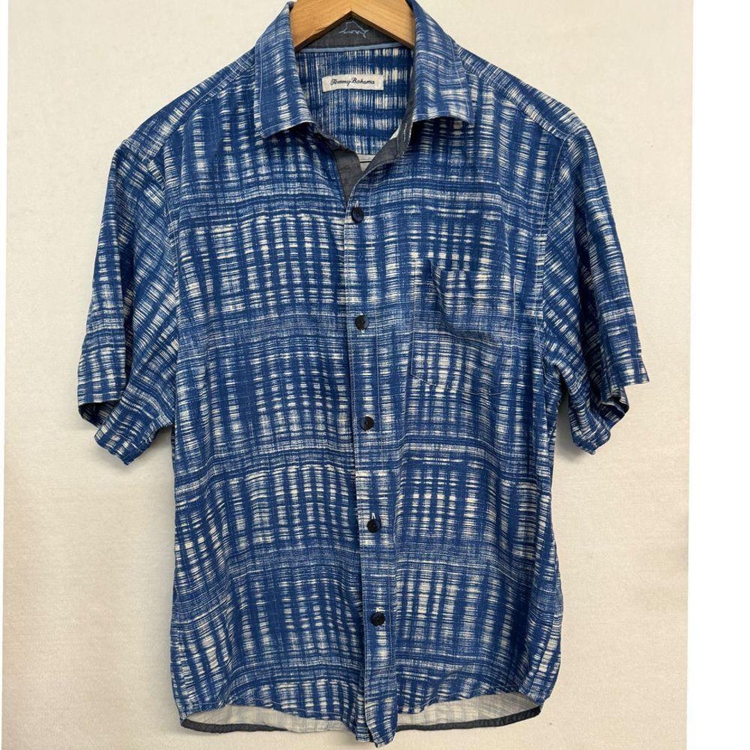 Tommy Bahama | Button up Blue Checkered Short Sleeve 100% Silk | Size ...