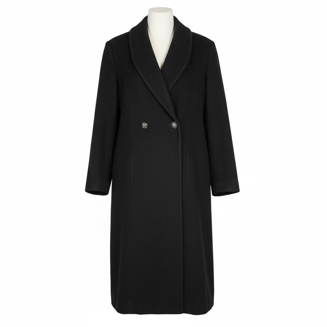 Vintage Kristen Blake Black Wool Long Coat Shawl Collar Double Breasted ...