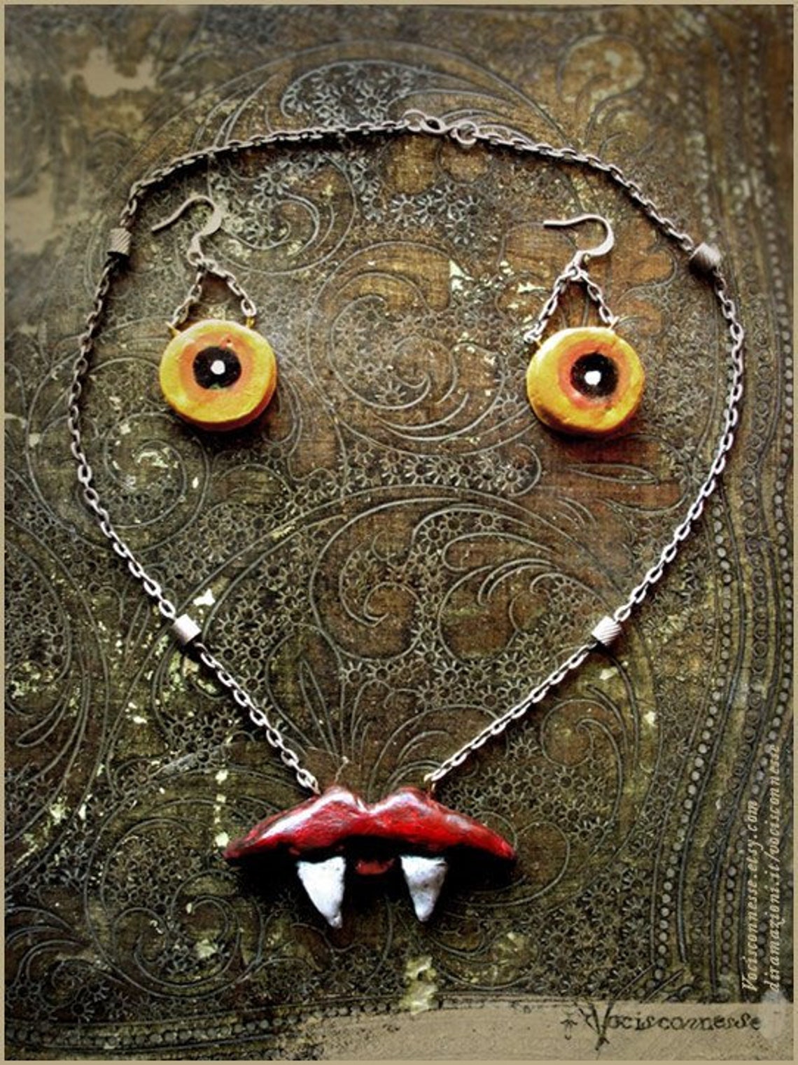 Wearing a Monster Surreal Necklace and Earrings Halloween - Etsy