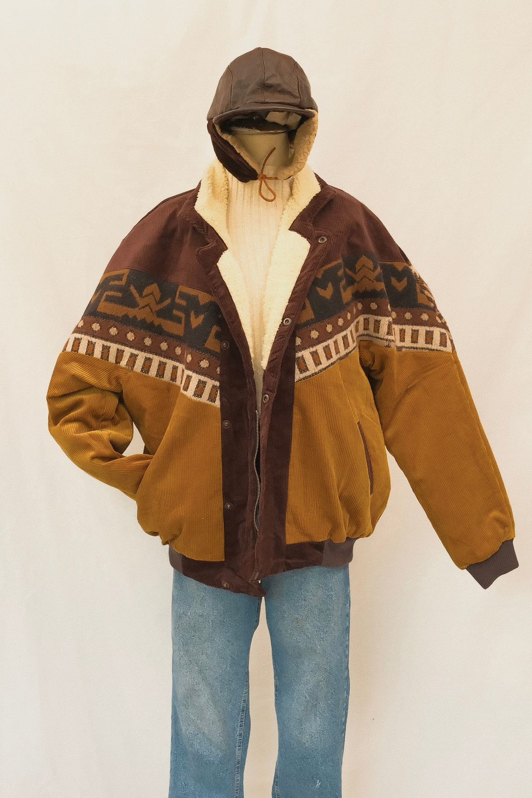 Navajo Fur Coat Aztec Jacket Sherpa Bomber Jacket Vintage Rework Style ...