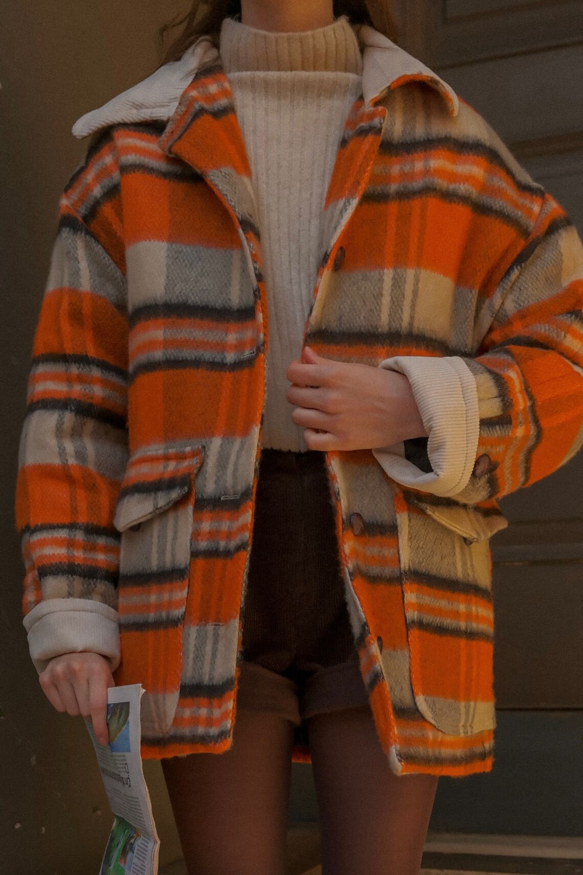 Oversized Wool Jacket, Orange Wool Coat, Ribbed Velvet Wool Coat ...