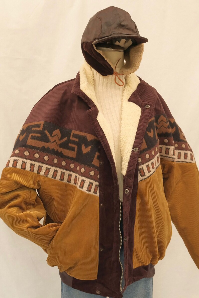 Navajo Fur Coat Aztec Jacket Sherpa Bomber Jacket Vintage Rework Style ...