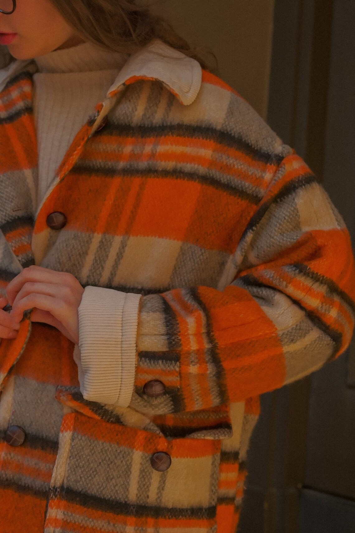 Oversized Wool Jacket, Orange Wool Coat, Ribbed Velvet Wool Coat ...