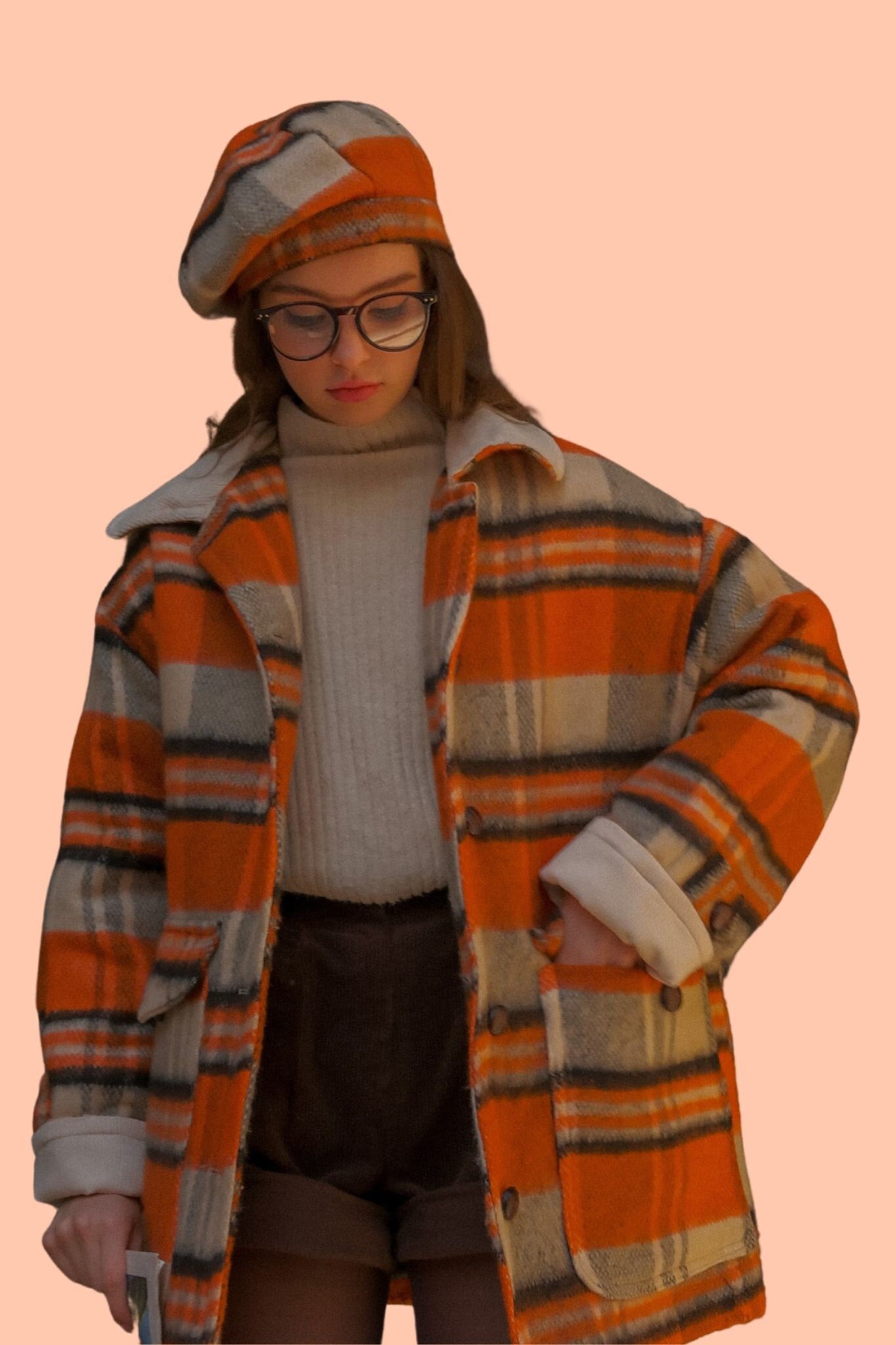 Oversized Wool Jacket, Orange Wool Coat, Ribbed Velvet Wool Coat ...