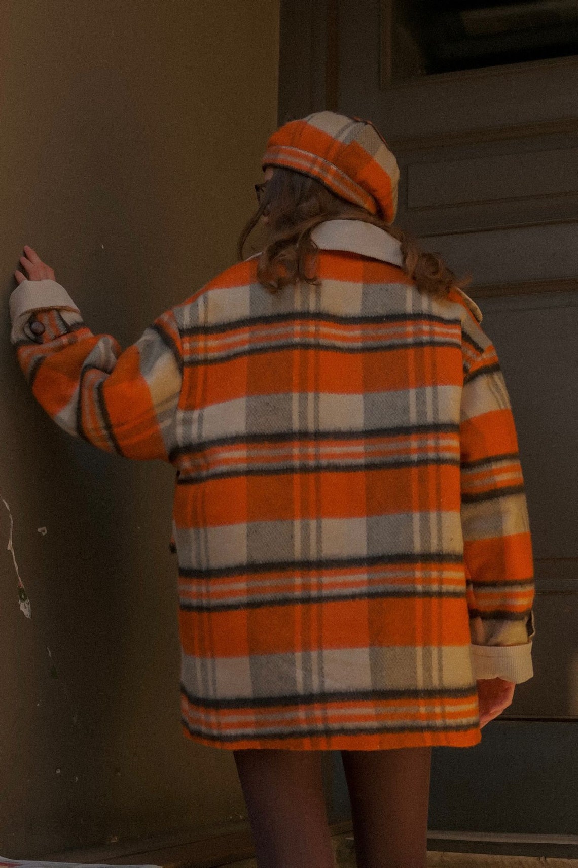 Oversized Wool Jacket, Orange Wool Coat, Ribbed Velvet Wool Coat ...