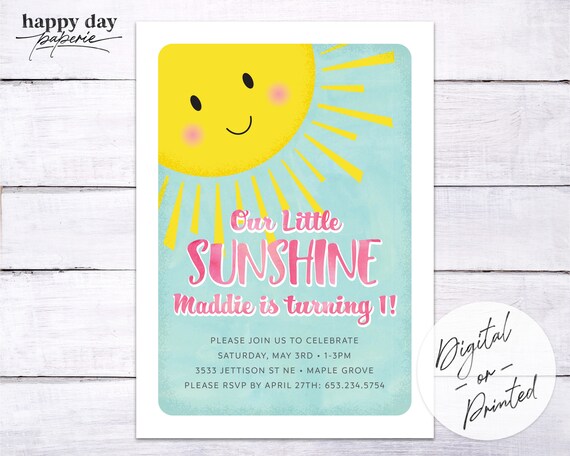 Little Sunshine Birthday Party Invitation | Custom, any colors ...