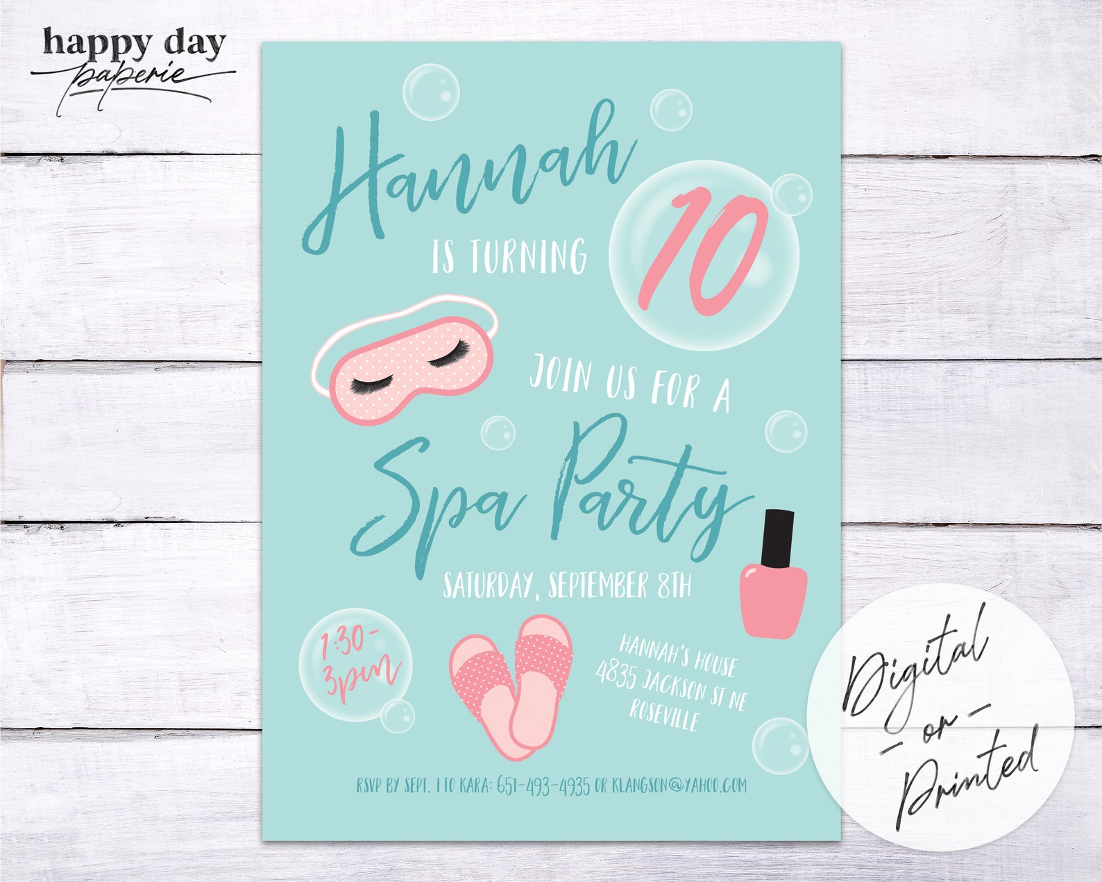 Spa Birthday Party Invitation, Spa Party Invite | Custom, Digital or ...