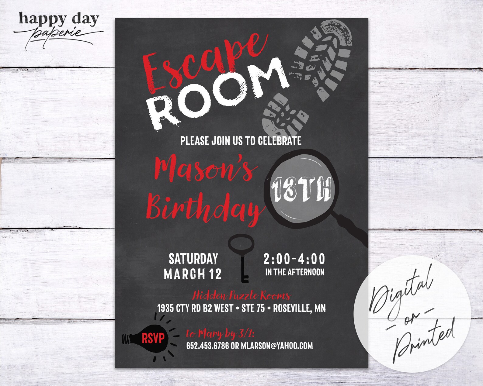 Escape Room Birthday Party Invitation Custom DIGITAL or - Etsy