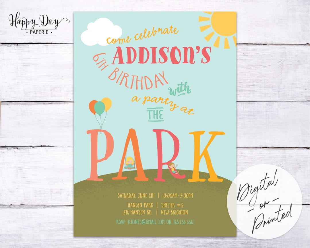 Park Birthday Party Invitation | Playground Birthday Party Invitation ...